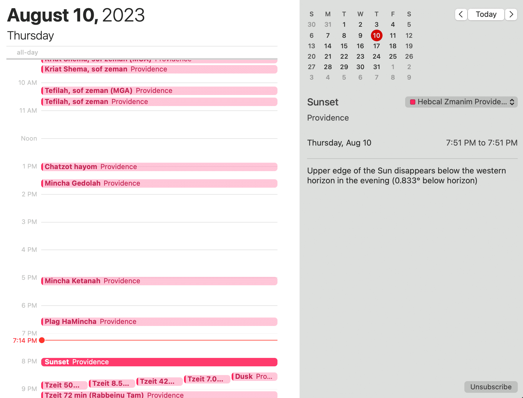Zmanim (halachic times) iCalendar feed – Hebcal