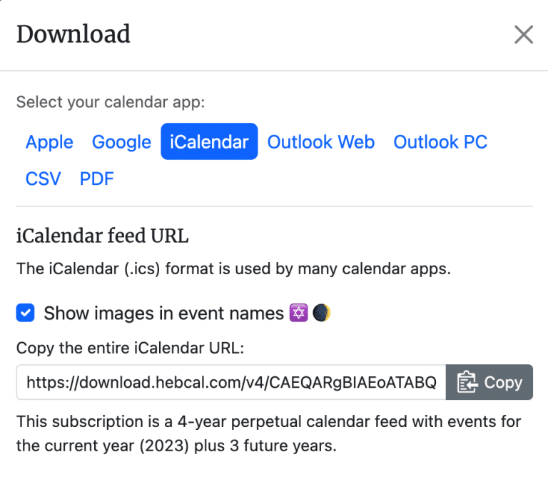 iCalendar/ICS Jewish holidays download – Hebcal